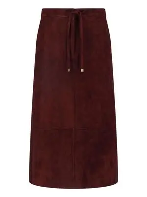 Max Mara Midi Lambskin Skirt - Red