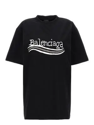 Balenciaga Logo Printed Oversized T-shirt - Black