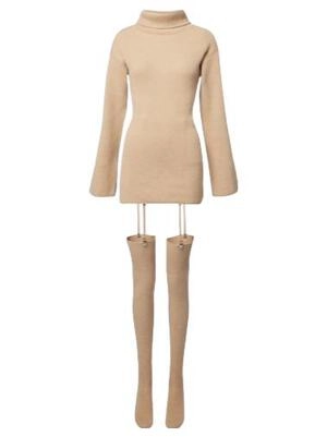 AYA MUSE Cursa Ribbed-knit Wool Mini Dress And Leggings Set - Beige