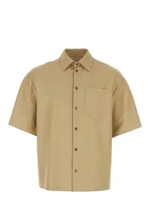Prada Buttoned Short-sleeved Leather Shirt - Khaki