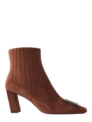 ROGER VIVIER Belle Vivier 75 Embellished Suede Ankle Boots - Tan