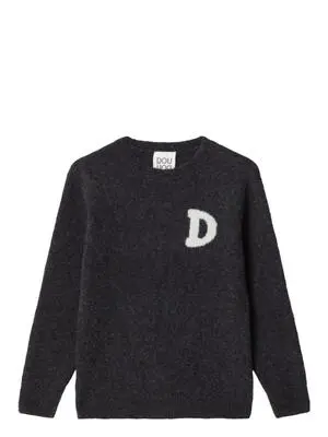 DOUUOD Long Sleeve Crew Neck Sweater With 'd' Logo - Ebony