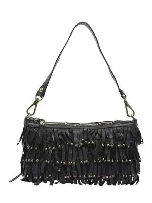 CAMPOMAGGI Zippered Shoulder Bag With Fringe And Studs - Black