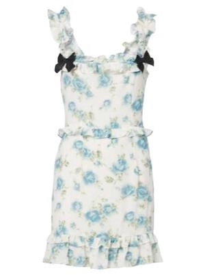Alessandra Rich Floral Print Ruffled Mini Dress - White