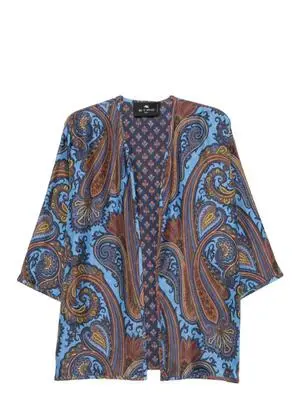 Etro Paisley Print Open Front Kimono - Blue