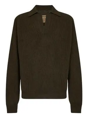 UMA WANG Collared Ribbed Long Sleeve Sweater - Black