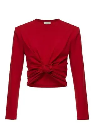 Magda Butrym Knotted Long Sleeve Jersey Blouse - Red