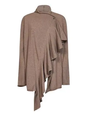 UMA WANG Long Sleeve Knit Cardigan With Ruffled Trim - Brown