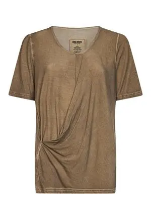 UMA WANG Short-sleeve T-shirt With Pleating - Brown