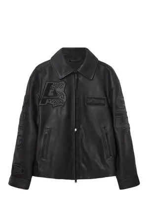 ALLSAINTS Leather Long Sleeve Zip Up Jacket - Black