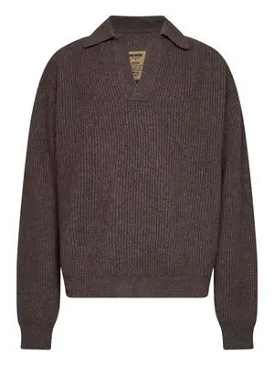 UMA WANG Long Sleeve Knit Top With Collar And Ribbed Details - No