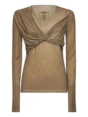 UMA WANG Long-sleeve Knit Top With V-neck - Brown