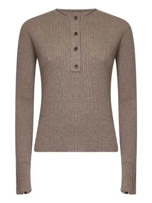 UMA WANG Button-detail Ribbed Sweater With Distressed Cuffs - Brown