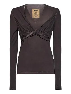 UMA WANG Uma Wang Long Sleeve V-Neck Knit Top Black