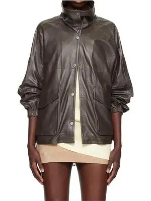 Nour Hammour Stand-collar Leather Jacket - Black