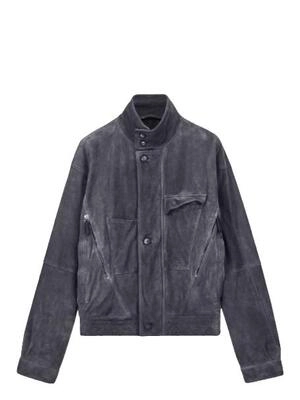 Giorgio Armani Stand Collar Leather Jacket - Grey
