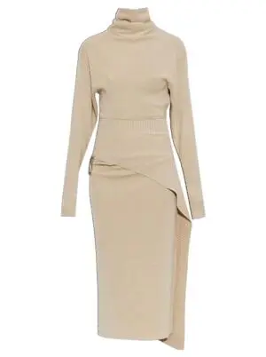 LANVIN High-neck Asymmetrical Waist Detail Knitted Dress - No