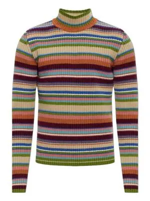 Dries Van Noten Striped High Neck Long Sleeve Sweater - Multi-color
