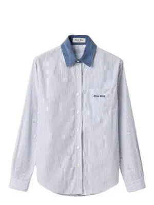 Miu Miu Striped Poplin Shirt With Contrast Collar - Blue/white