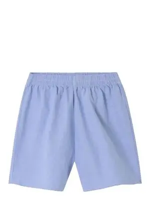 American Vintage Elasticated Cotton Mini Shorts With Lace Trim - Blue
