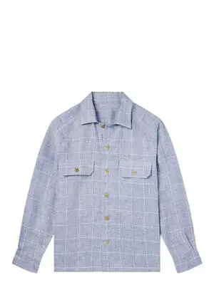 Ralph Lauren Purple Label Clayburn Checked Linen Shirt - Blue