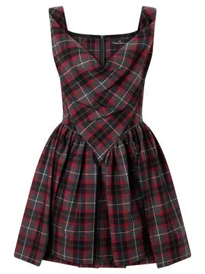 VIVIENNE WESTWOOD Sunday Draped Checked Wool-blend Mini Dress - Black