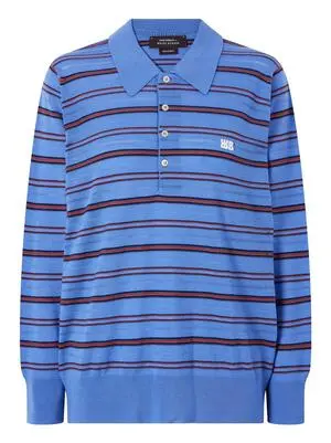 WALES BONNER Striped Wool And Cotton Polo Shirt - Blue