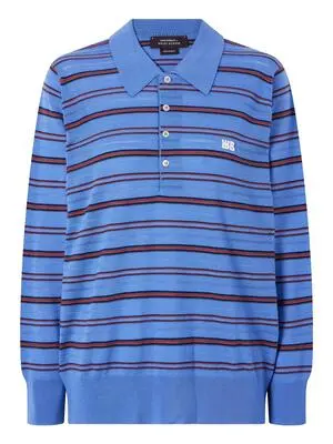 WALES BONNER Striped Wool And Cotton Polo Shirt - Cobalt Blue
