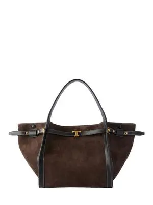 TOD'S Tim Small Suede And Leather Tote - Brown
