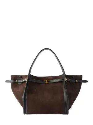 TOD'S Tim Small Suede Tote Bag - Chocolate