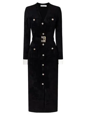 SELF-PORTRAIT Belted Chenille Midi Dress - Black