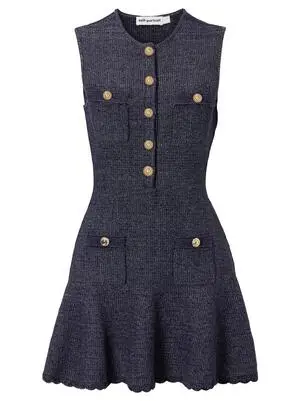 SELF-PORTRAIT Scalloped Knitted Cotton-blend Mini Dress - Blue
