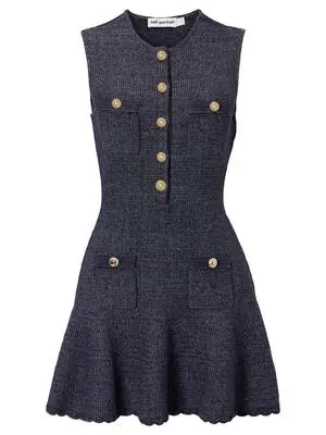 SELF-PORTRAIT Scalloped Knitted Cotton-blend Mini Dress - Navy