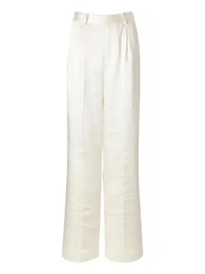 SELF-PORTRAIT Pleated Satin Straight-leg Pants - Neutrals