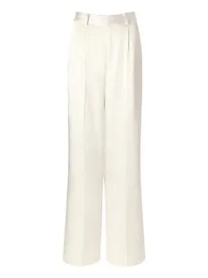 SELF-PORTRAIT Pleated Satin Straight-leg Pants - Neutrals