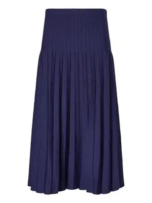 Staud Lena Pleated Knitted Midi Skirt - Blue
