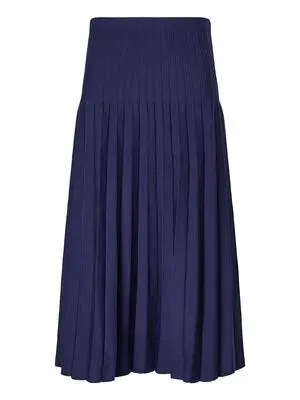 Staud Lena Pleated Knitted Midi Skirt - Midnight Blue