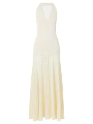 ST. AGNI Halterneck Maxi Dress With Sheer Mesh Skirt - Cream