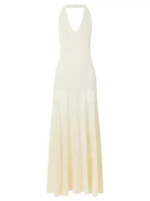 ST. AGNI Halterneck Maxi Dress With Sheer Mesh Skirt - Neutrals