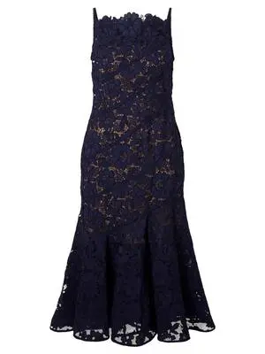 SELF-PORTRAIT Scalloped Lace Midi Dress - Blue