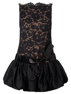 SELF-PORTRAIT Sequin-bow Lace And Satin Mini Dress - Black