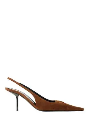 Saint Laurent Babylone Glossed-leather Slingback Pumps - Brown