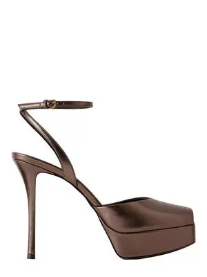 SAINT LAURENT SAINT LAURENT "Le Scandale" Metallic Leather Platform Pumps