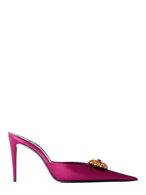 Saint Laurent Cosmo 95 Embellished Satin Pumps - Red