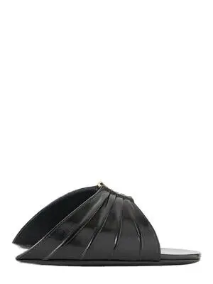 Saint Laurent Embellished Glossed-leather Slides - Black