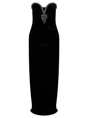 SELF-PORTRAIT Crystal-embellished Velvet Maxi Dress - Black