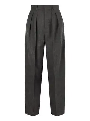 Saint Laurent Wool Wide-leg Pleated Trousers - Gray