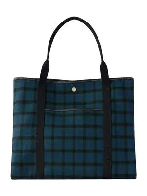 Rue De Verneuil Traversée Checked Canvas Tote With Leather Trim - Blue