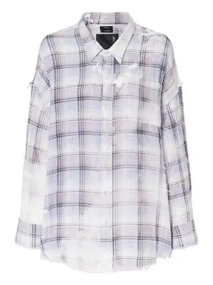 R13 Distressed Checked Crinkled Cotton Gauze Shirt - Blue