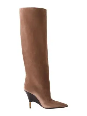 Khaite Bella Suede Knee-high Boots - Neutrals